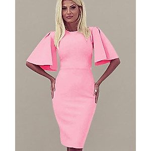 Zshujun 1950's Women's Vintage Stretchy Work Casual Bodycon Sheath Pencil Dress 1189 (Pink, XL)