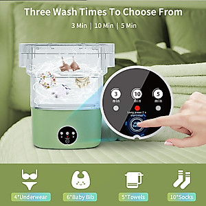 Portable Washing Machine,11L Mini Portable Washer With 3 Modes Deep Cleaning,Folding Washer of Underwear &Baby Clothes,Foldable Small Washing Machine for Apartment, Rv, Travel, Camping,Green