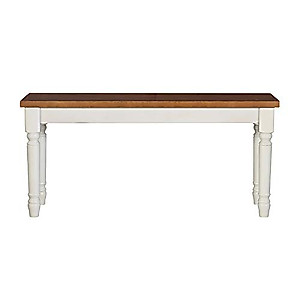 Powell Furniture Linon Willow Wood Dining Bench in Vanilla White and Honey Brown