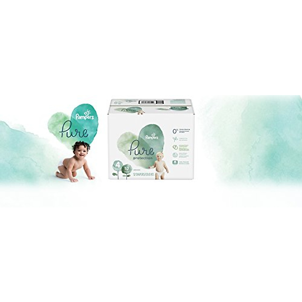 Diapers Size 4, 52 Count - Pampers Pure Protection Disposable Baby Diapers, Hypoallergenic and Unscented Protection, Super Pack (Old Version)