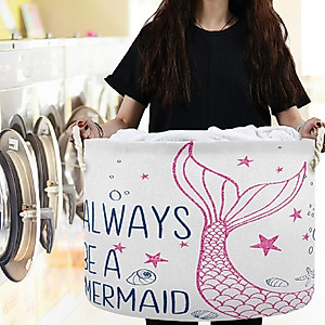 visesunny Storage Basket Mermaid Tail Nursery Hamper Basket Clothes Toy Storage Organizer Bin Box Collapsible Laundry Bag for Kid Room,Playroom,Bathroom,Living Room,Dorm,Office