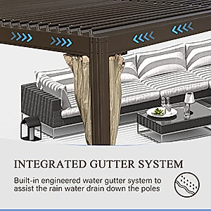 Domi Outdoor Living 12’ x 16’ Louvered Pergola with Adjustable Steel Roof, Outdoor Aluminum Frame Rainproof Pergola for Backyard, Garden and Lawn w/Netting (Dark Brown)