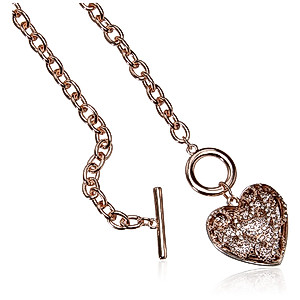 GUESS Rose Gold-Tone Pave Crystal Glass Stone Heart Pendant Toggle Necklace