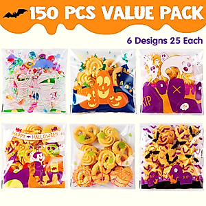 JOYIN 150 PCS Halloween Cellophane Treat Bags, Halloween Clear Self-adhesive Candy Bags, Halloween Plastic Cookie Bags for Trick or Treat, Halloween Goodie Bags for Party Favor Supplies