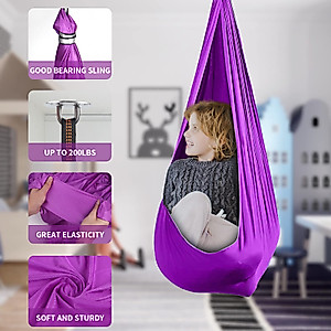 LOKEISNA Sensory Swing for Kids Indoor, Purple Kids Indoor Swing and Hammock Chair with Hardware，Comfortable and Adjustment Therapy Swing for Kids Indoor and Outdoor Space