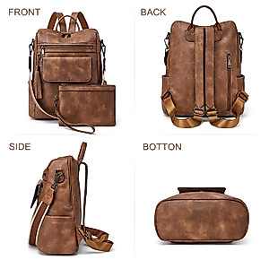 CASEEK Womens Backpack Purse Leather: Fashion Convertible Ladies Shoulder Bag Waterproof Anti theft with Wristlet (Two-tone Brown)