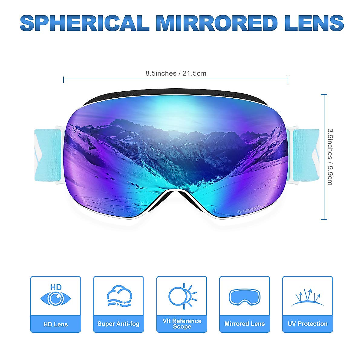SH HORVATH HD Ski Snowboard Goggles, Magnetic HD Mirrored Lens for Men Women