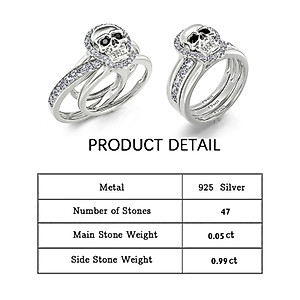 Jeulia Skull Engagement Ring Sets Sterling Silver Interchangeable Promise Eternity Band Rings Diamond with Cubic Zirconia Wedding Engagement Anniversary Promise Bridal Jewelry with Gift Box, silver,