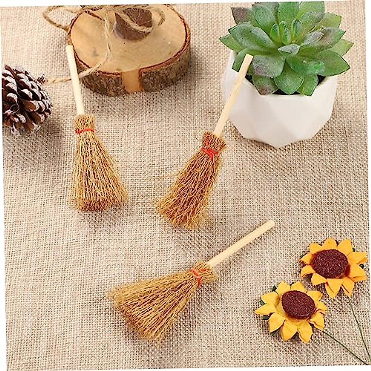 WHAMVOX 120 Pcs Mini Red Rope Broom 24pcs (Large Broom) Wizard Decor Small Decoration Mini Straw Brooms Broom Decoration Brooms for Sweeping Indoor Home Decor Broom Pendant Pine Wood Brown