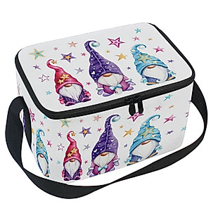 ZZXXB Gnome with Stars Insulated Lunch Bag Cooler Reusable Lunch Box School Office Travel Picnic Tote Bag for Women Men Kids