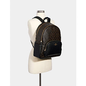 Coach Women's Large Court Backpack in Signature Canvas (Brown - Black)