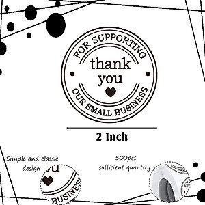 2" Round Classic Retro Stickers Thank You for Supporting Our Small Business Sticker Labels with Hearts - Printed White Thank You Stickers 500 Thank You Labels Per Roll (White, 2 inch)