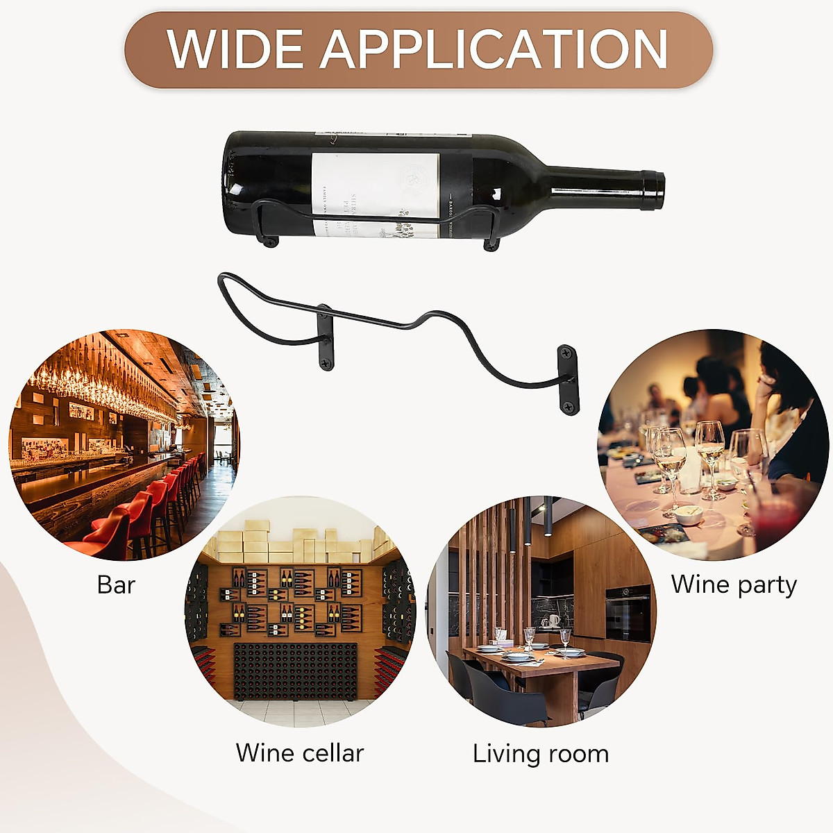 NATGAI Wall Mounted Wine Racks 10 Pack Iron Wine Bottle Display Holder Rack Hanging Wine Organizer Rack with Screws for Beverages/Liquor Bottles Storage