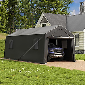 UDPATIO 10x20 FT Carport Heavy Duty, Peak Roof Portable Garage Waterproof Anti-Snow UV-Resistant Car Port with Roll-up Doors Galvanized Steel Tube Frame Storage for Vehicle Truck Boat, Black