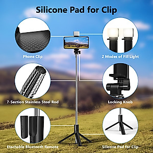 Selfie Stick, 40 in Retractable Phone Tripod with Wireless Remote Control & Light, Portable Selfie Stick Tripod for Photograph, Live Streaming, Video Recording, Compatible with All Cellphones