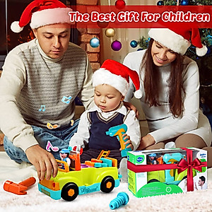 Toys for 3 Year Old Boys Bump & Go Construction Truck Take Apart Car Toys for 3 4 5 6 7 Year Old Boys Girls with Drill Tool,Music/Lights,Early Educational Christmas Birthday Gifts for Kids Age 3-5