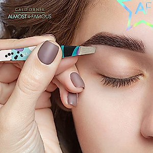 Almost Famous Beauty Eyebrow Tweezers For Women, or Men, Ingrown Facial Hair Removal, Loose Hair Removal Tweezers, With Leather Case, Fulfill Precision, Holiday Gift, Gift - Green (Pack of 2)