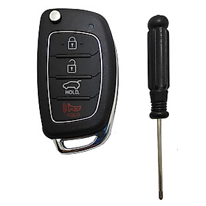 Key Fob Case Fits for Hyundai Santa Fe Sonata Flip Folding Keyless Entry Remote Replacement Key Fob Shell with Screwdriver and Uncut Blade (4 Buttons)