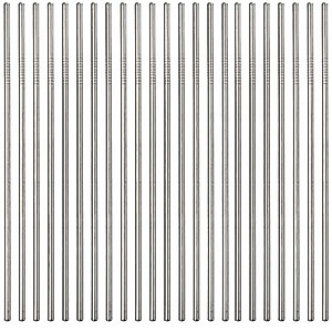 Reusable Metal Straws 50Pack,8.5"Stainless Steel Straws In Bulk 215x6mm Straight Bent Curved Drinking Straws for 20oz Tumblers Yeti Mugs (Silver straight straw-50Pack-215)
