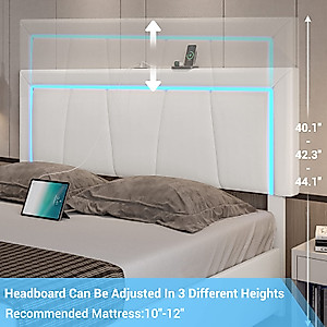 DICTAC Bed Frame Queen Size with 4 Storage Drawers and LED Lights Faux Leather Upholstered Queen LED Platform Bed Frame with USB Ports & Adjustable LED Headboard,No Box Spring Needed,Noise Free,White