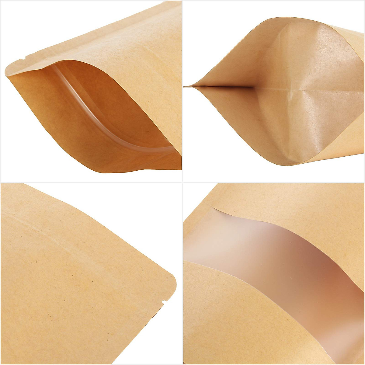 Ziqi 200pcs Kraft Ziplock Bag 5.9 x 8.7 Inch Reusable Kraft Pouch with Tear Notch and Matte Window for Food Storage, Stand Up Heat sealable Zipper Bags for Home or Business