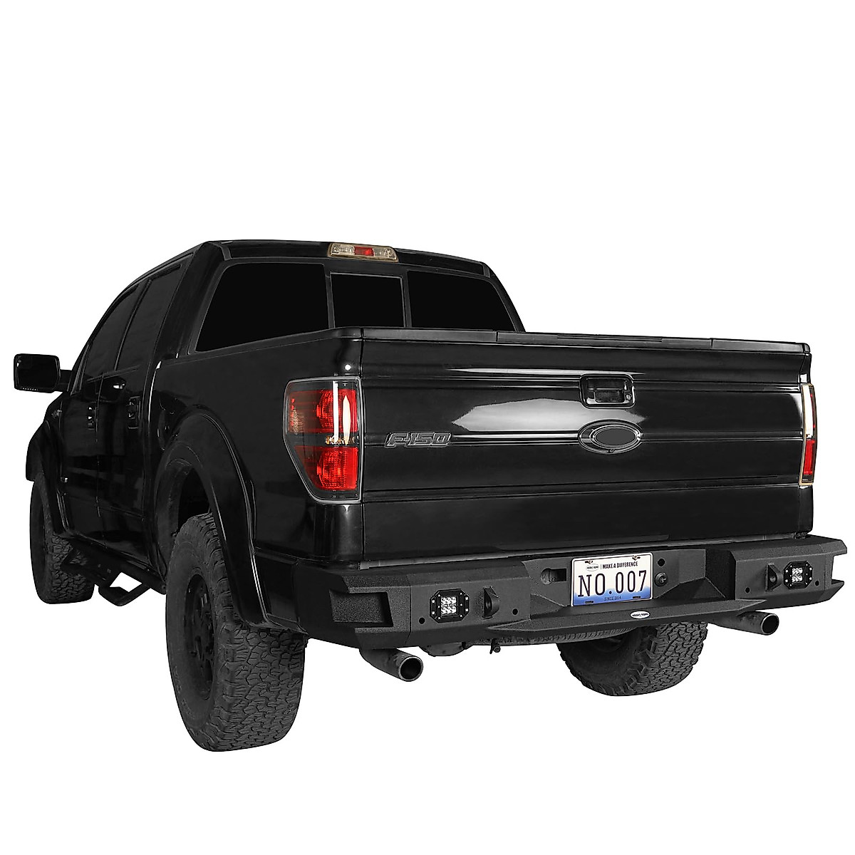 Hooke Road F150 Steel Black Front Bumper w/Winch Plate + Rear Bumper for 2009-2014 Ford F-150 (Exclude Raptor & Flareside) Pickup Truck