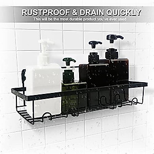 YULIFST 5Pack Shower Caddy Shower Shelves Shelf with Hooks Storage Rack Organizer Stainless Steel Caddy with Hairdryer Holder Soap Holder and Toothbrush Holder for Bathroom, Washroom, Kitchen (Black)