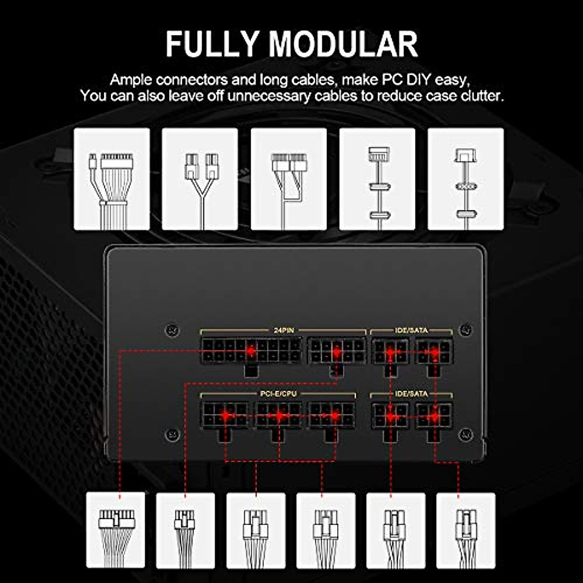 GOLDEN FIELD GPG750 Power Supply 750W Full Modular 80+ Gold Certified Computer PC ATX PSU 5 Years Warranty