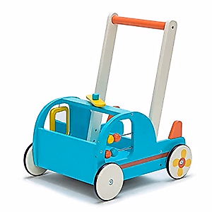 Blue Aircraft Wooden Baby Push Walker - 2-in-1 Toddler Push & Pull Toys Learning Walker Stroller Walker with Wheels for Baby Girls Boys 1-3 Years Old