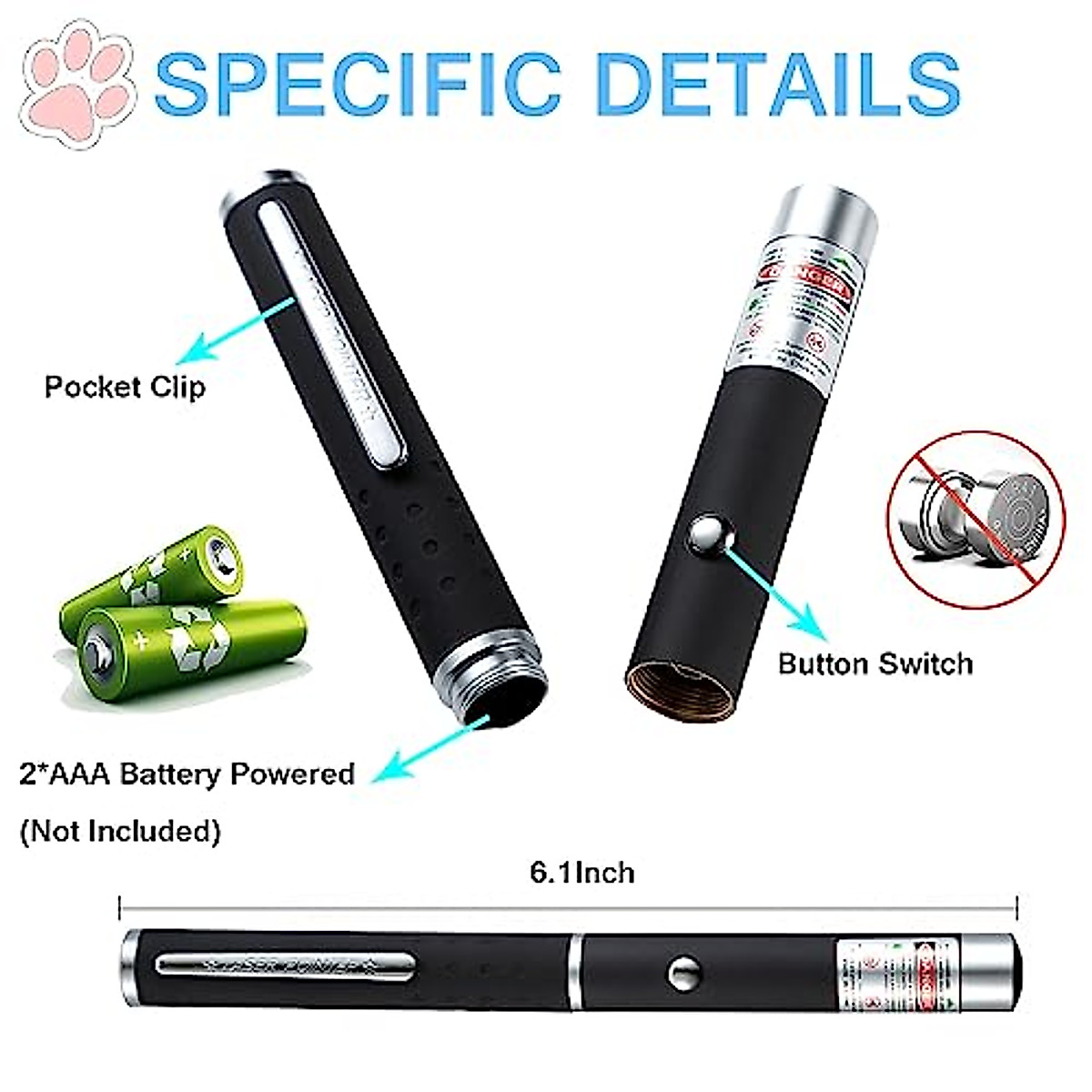 XIMIBI Laser Pointer, 3 Pack, Pet Kitten Dogs Laser Pen Toys Chaser Tease Pointer Pen Toys for Cats Indoor Training