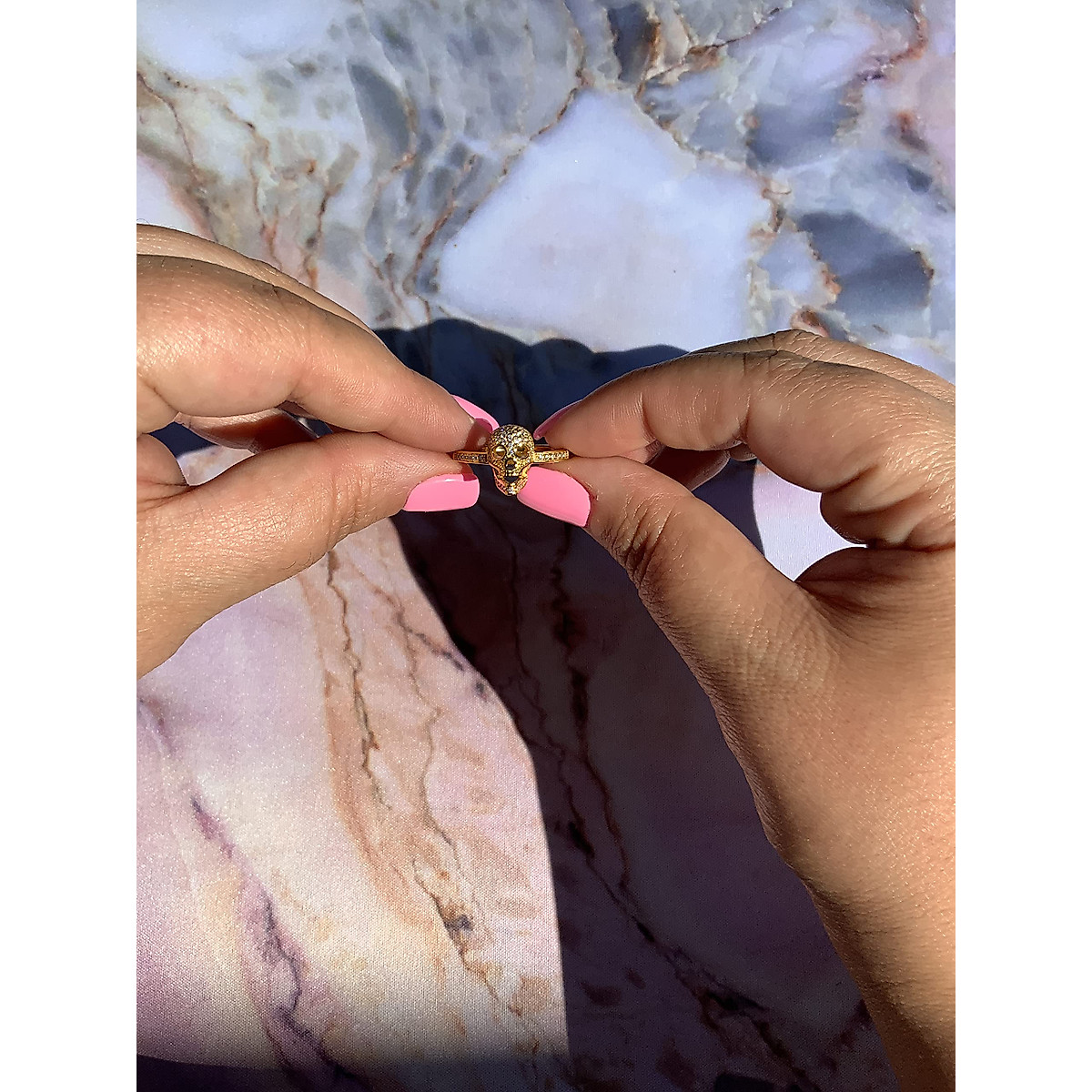 SILVERCLOSEOUT Yellow Gold Tone Sterling Silver Pave Cz Skull Ring - Size 5