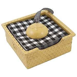 Boston International Embossed Stoneware Napkin Holder Caddy, Cocktail Size, Honeycomb