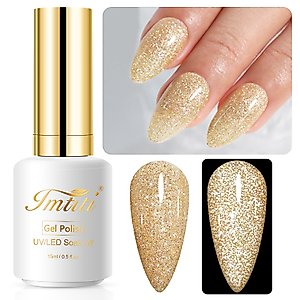 Imtiti Gel Nail Polish, Champagne Gold Reflective Glitter Gel Polish, Diamond Shimmer Gel Nail Polish Need, 0.5 fl oz