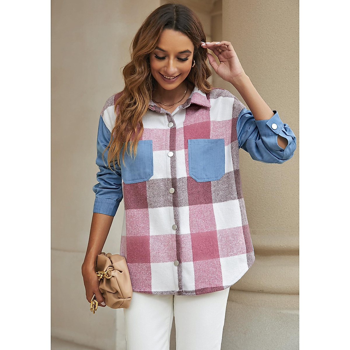 luvamia Womens Flannel Jacket Plaid Shirt Jacket Women Shacket Jacket Shackets For Fall Fashion Women Jeans Jacket For Women Fashion Size Medium Size 8 10