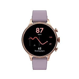 Fossil Unisex Gen 6 42mm Stainless Steel and Silicone Touchscreen Smart Watch,Fitness Tracker, Color: Rose Gold, Purple (Model: FTW6080V)