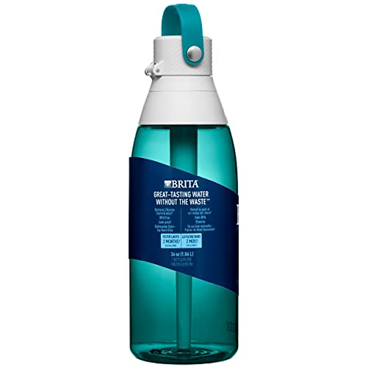 Brita Hard-Sided Plastic Premium Filtering Water Bottle, BPA-Free, Reusable, Replaces 300 Plastic Water Bottles, Filter Lasts 2 Months or 40 Gallons, Includes 1 Filter, Sea Glass - 36 oz.
