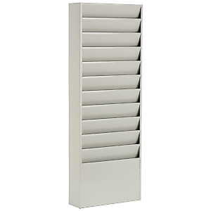 Displays2go Office File Folder Wall Rack, 11 Tiered Pockets, Medical Chart Folders (Putty/Powder Coated Steel)