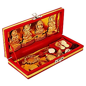 KESAR ZEMS Zinc Dhan Laxmi Kuber Bhandari Yantra Set (20 cm x 8 cm x 4 cm, Golden, Pack of 14 Items)