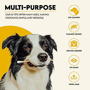 AnimoGoods 6-Inch Long Q-Tips for Cleaning Dogs' Ears | Extra-Wide Cotton Swabs for Dog Ear Cleaning | Eco-Friendly Dog Ear Swabs & Pads | Organic Bamboo & Cotton | 100-Pack