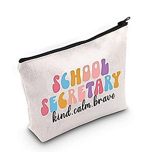 ZJXHPO Administrative Assistant Cosmetic Bag School Secretary Kind Calm Brave Makeup Bag With Zipper School Secretary Pencil Case School Secretary Thank You Gift (School Secretary Kind)