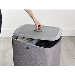 Joseph Joseph Tota 90-liter Laundry Hamper Separation Basket with lid, 2 Removable Washing Bags with Handles - Grey