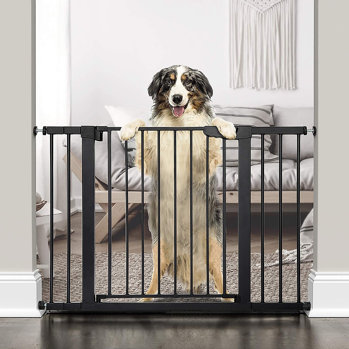 Cumbor 46”Auto Close Safety Baby Gate & Cumbor Brown 57-Inch Child Gate, Easy Walk Thru Dog Gate for The House, Stairs, Doorways, Pressure Mounted Safety Child Gate for Kids Toddler