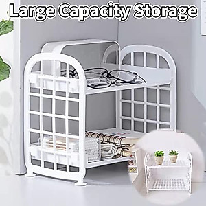 Wellcun Plastic Kitchen Organization Storage Shelf Rack, 2 Tier Cabinet Shelf Organizers, Office Desk Shelf Organizers and Accessories White, Dresser Organizer, Bathroom Organizer Storage (White)