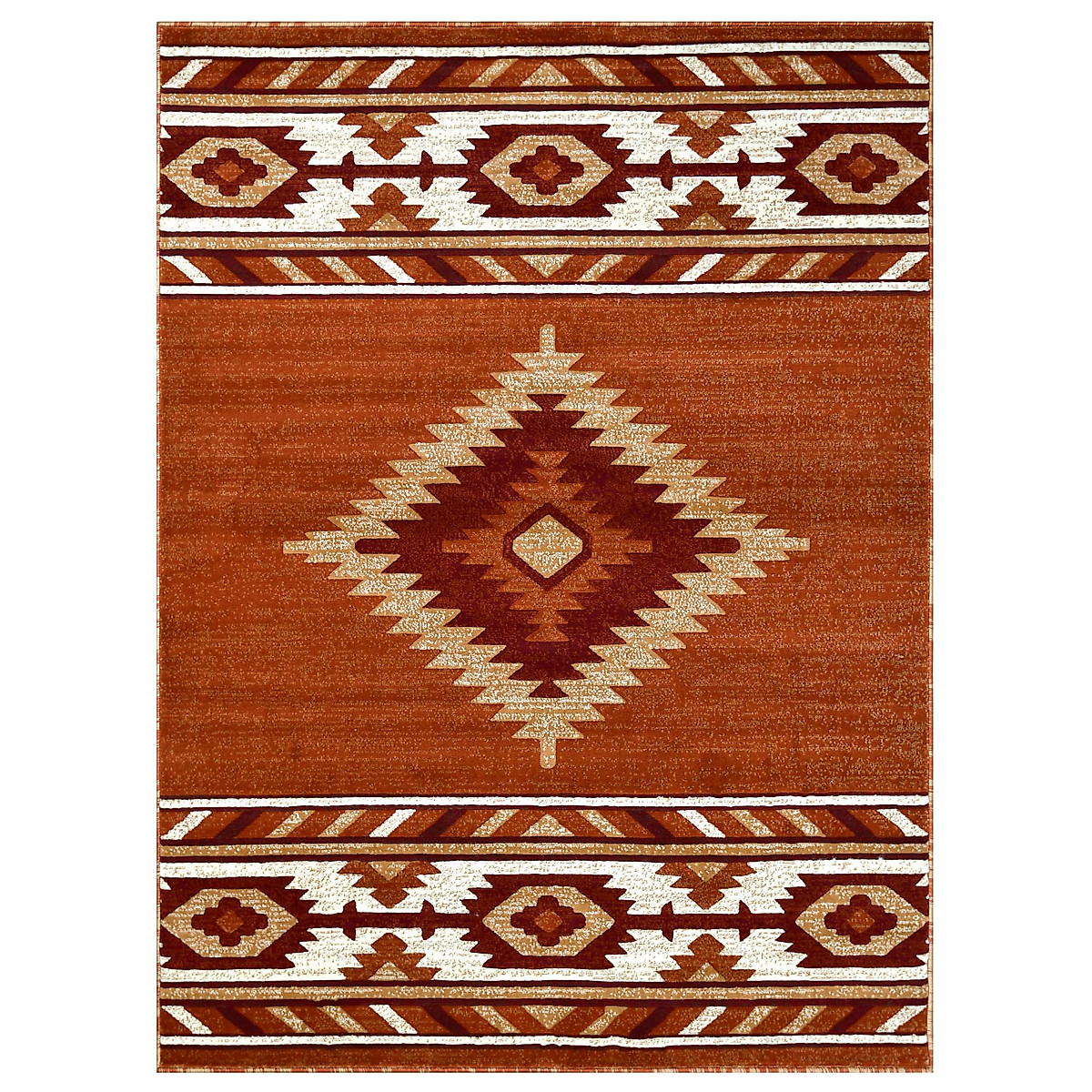 YHSF South West Native American Area Rug - Easy Clean, Thick, Soft, Durable Native Tribal American Indian Inspired Rug for Bedroom/Living Room/Hallways and More - Rust, 5 Feet x 7 Feet