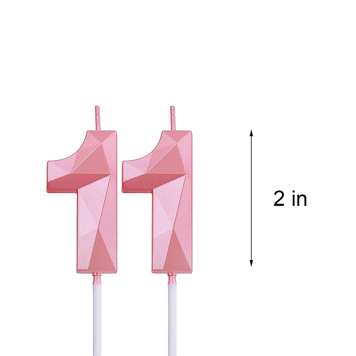 2 inch Pink 11 Birthday Candles, 3D Diamond Number 11 Cake Topper for Boys Girls Birthday Party Decorations Theme Party