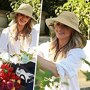 Neck Flap Sun Hat with Wide Brim, UPF 50+ Hiking Safari Fishing hat for Women Men, Sun Protection Hat for Summer Adventures Olive