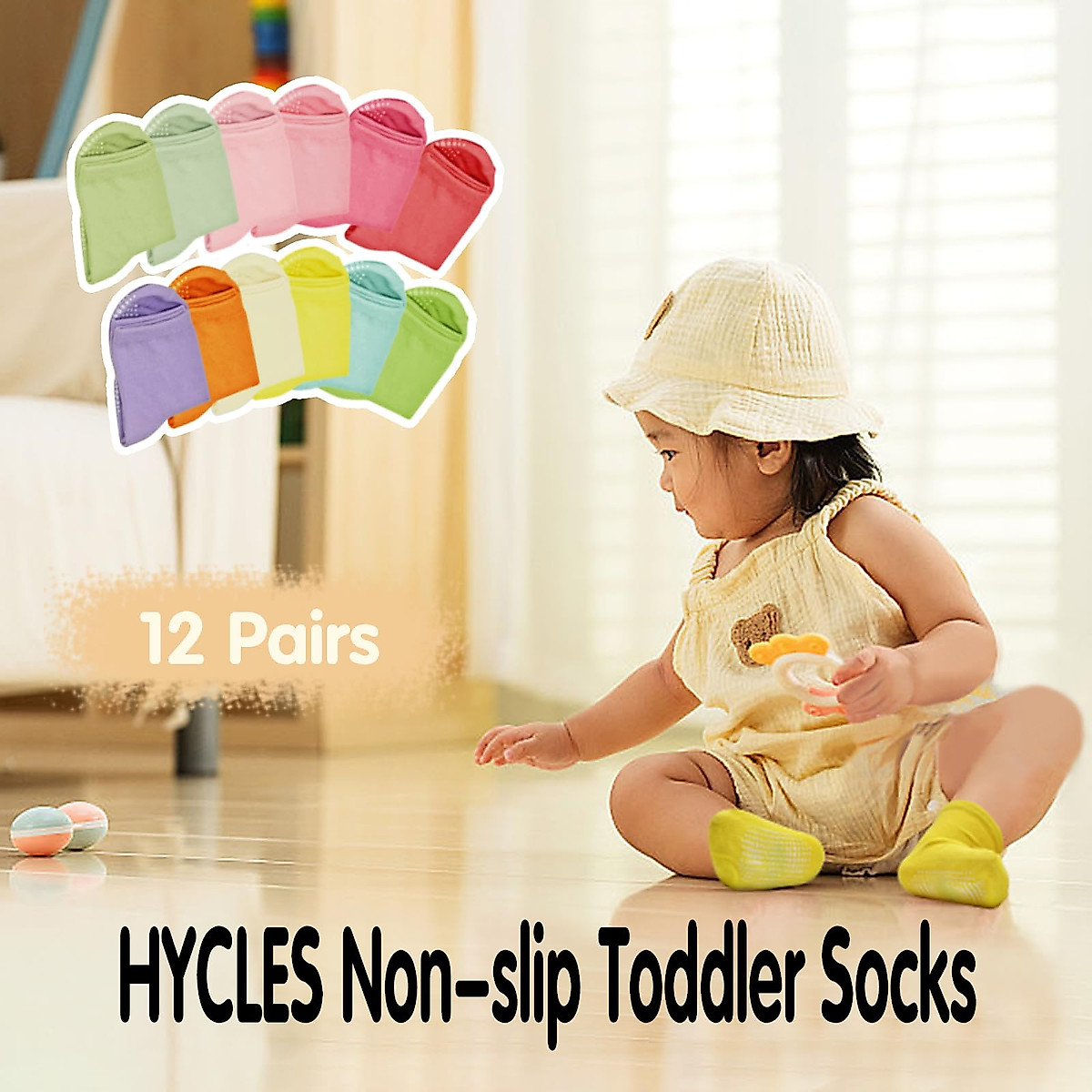 HYCLES Non-Slip Toddler Socks With Grips Kids Anti Slip Sticky Socks For Infant 1-3 Years Kids Toddler Slipper Socks