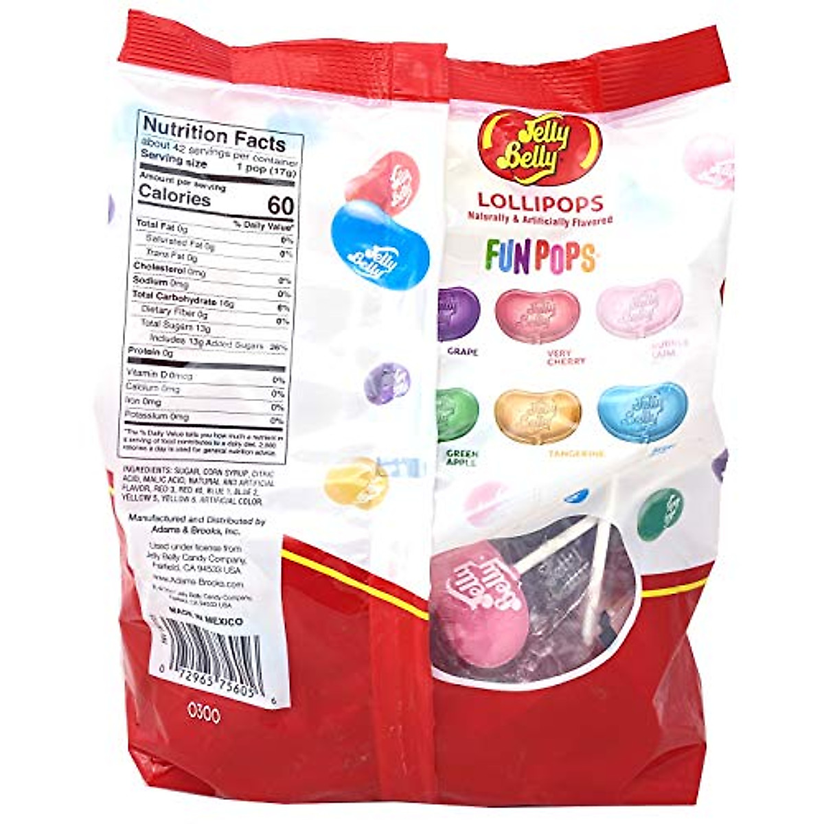 Adams & Brooks Jelly Belly Lollipops 42 Count –Jelly Belly Candy, Classic Jelly Belly Flavors, Individually Wrapped Lollipops, Kosher Candy