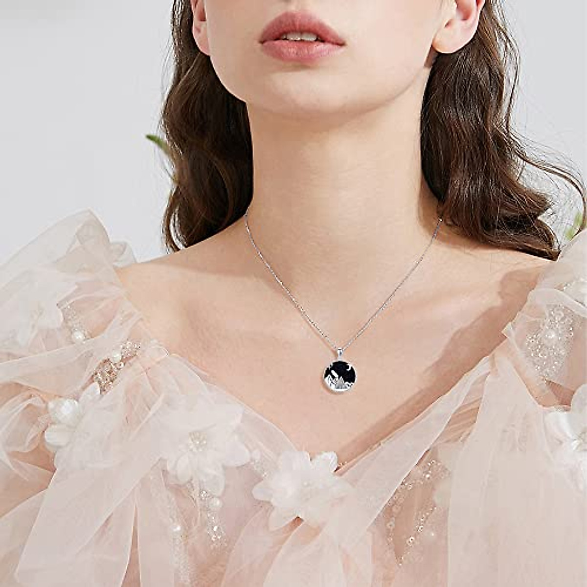 Mountian Necklace for Women Sterling Silver Blue Sandstone Camping Necklace Mountain Jewerly Gift for Hikers