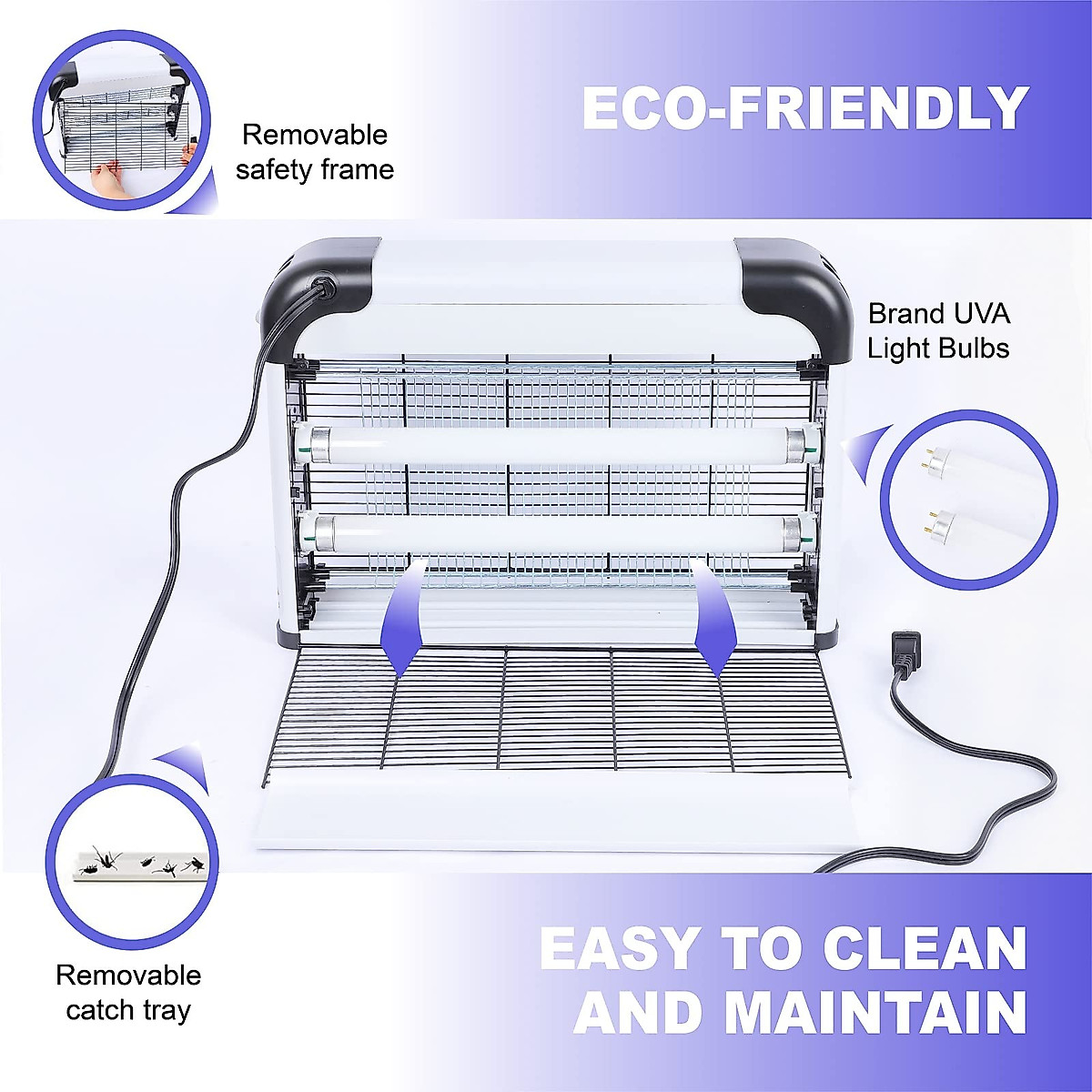 VOLTORB Electric Bug Zapper, Buzzbug Mosquito Zapper, Mosquitoes Flies Killer Repellent Indoor Insect Killer Powerful 2800 Volt Grid UV Light, with Washable Tray Clean Brush Steel Chain